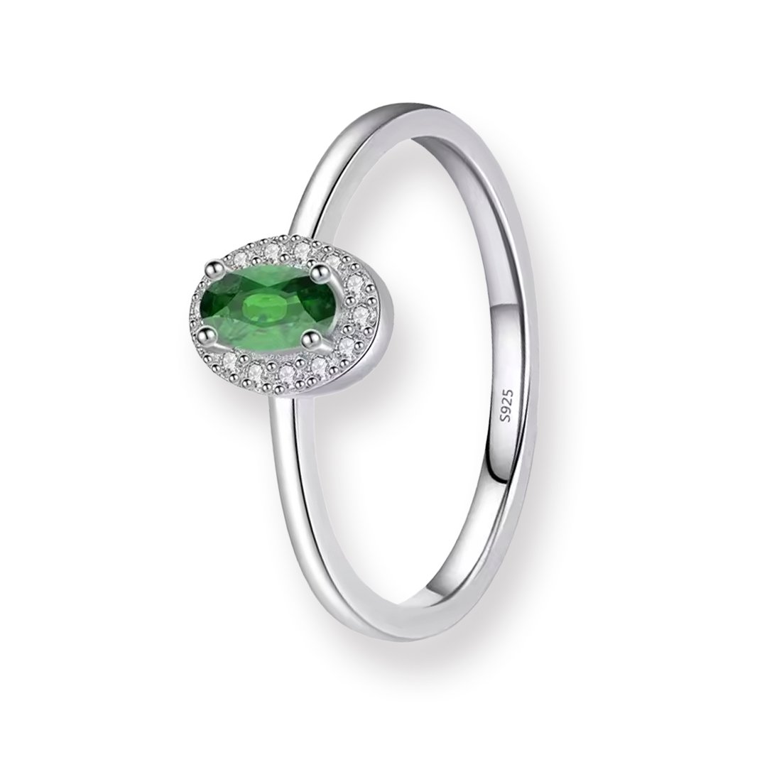 Anillo en Plata Promesa Verde Oval - Hebe